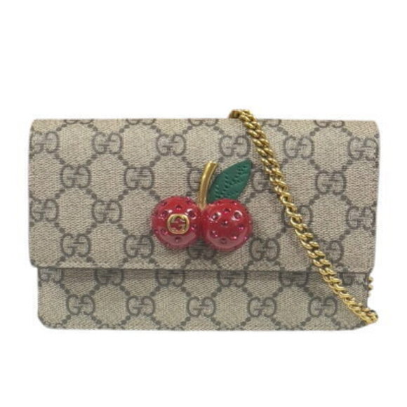 Gucci | Bags | Gucci Cherry Gg Supreme Shoulder Bag Canvas Beige Chain ...